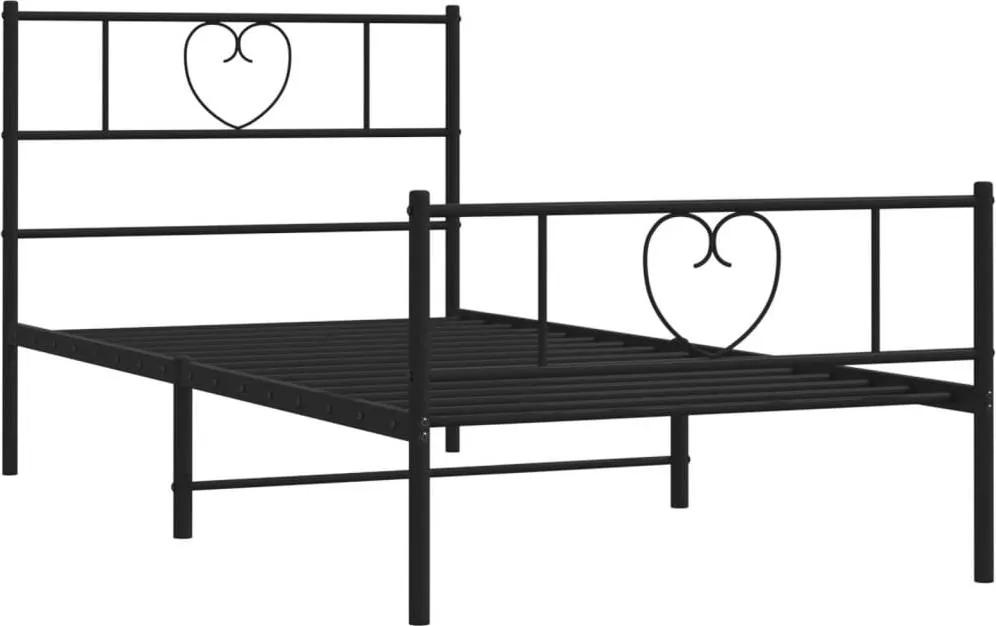 vidaXL Kovový rám postele s hlavovým a nožním čelem 107 x 203 cm [355477] Barva: Černá