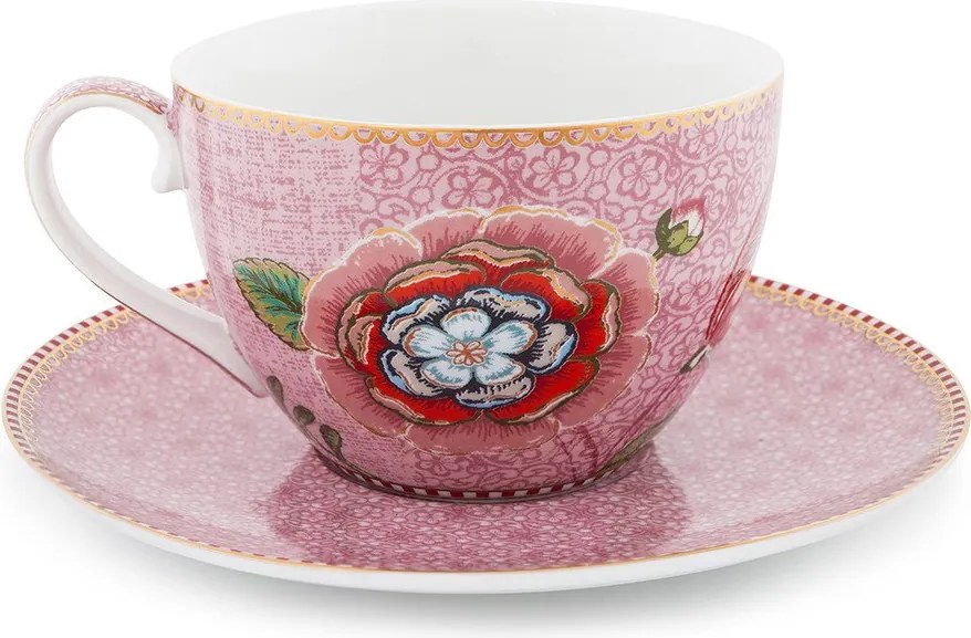 Pip Studio Spring to Life šálek s podšálkem 280ml růžový