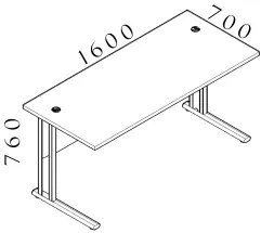 NABYTEK-DESIGNOVY.CZ - BPR16 19 - Kancelářský stůl Komfort, kovová podnož, 160x70x76cm, ořech/šedá