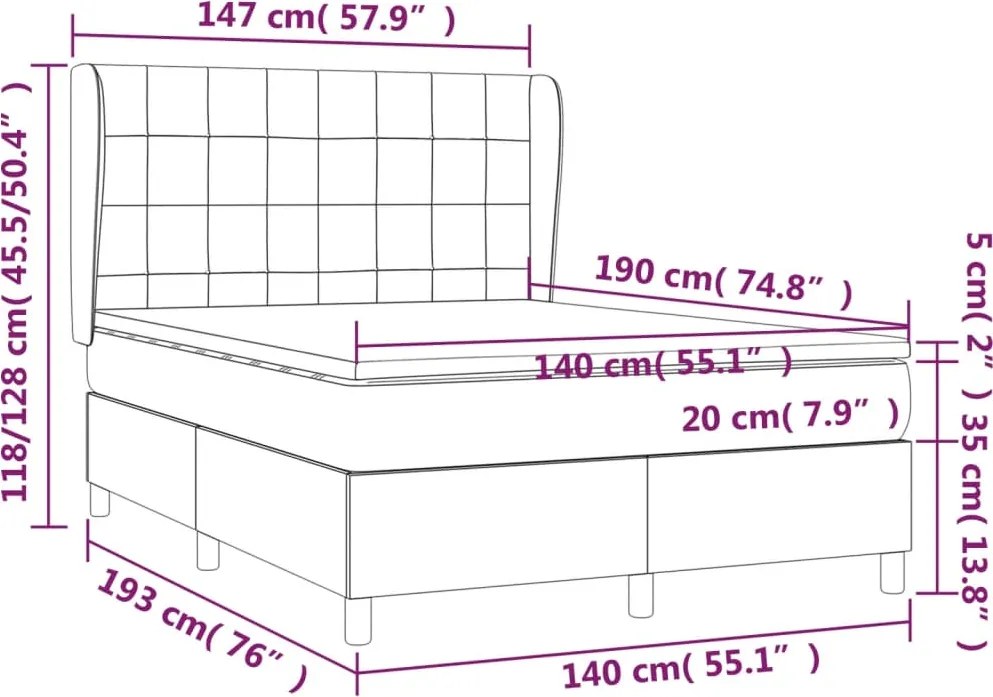 Box spring postel s matrací růžová 140x190 cm samet 3129212