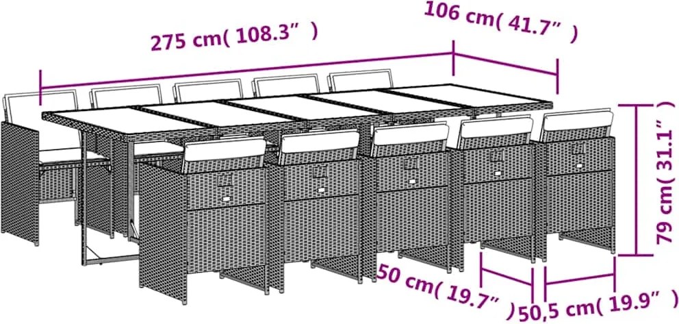 11dílný zahradní jídelní set s poduškami hnědý polyratan 3210573