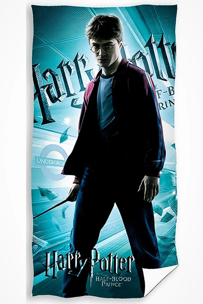 Carbotex Dětská plážová osuška HARRY POTTER DVOJÍ KRVE, tmavě tyrkysová, froté, 70x140cm