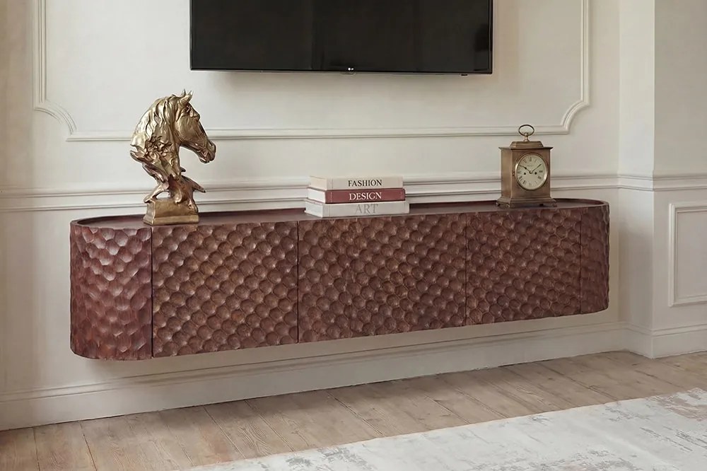 Designový závěsný TV stolek Zaxson 160 cm hnědé mango