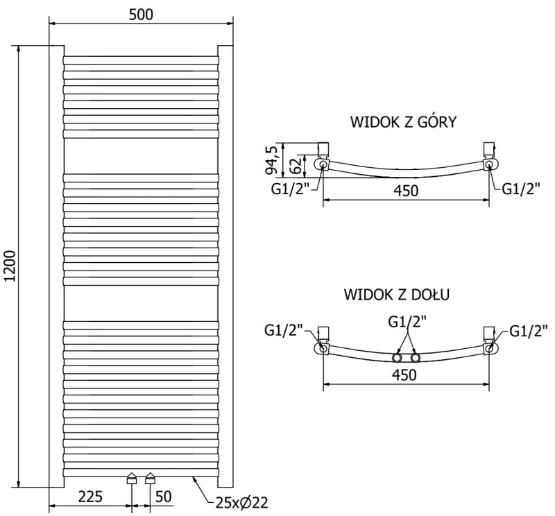 Mexen Ares koupelnový radiátor 1200 x 500 mm, 420 W, Zlatá - W102-1200-500-00-50