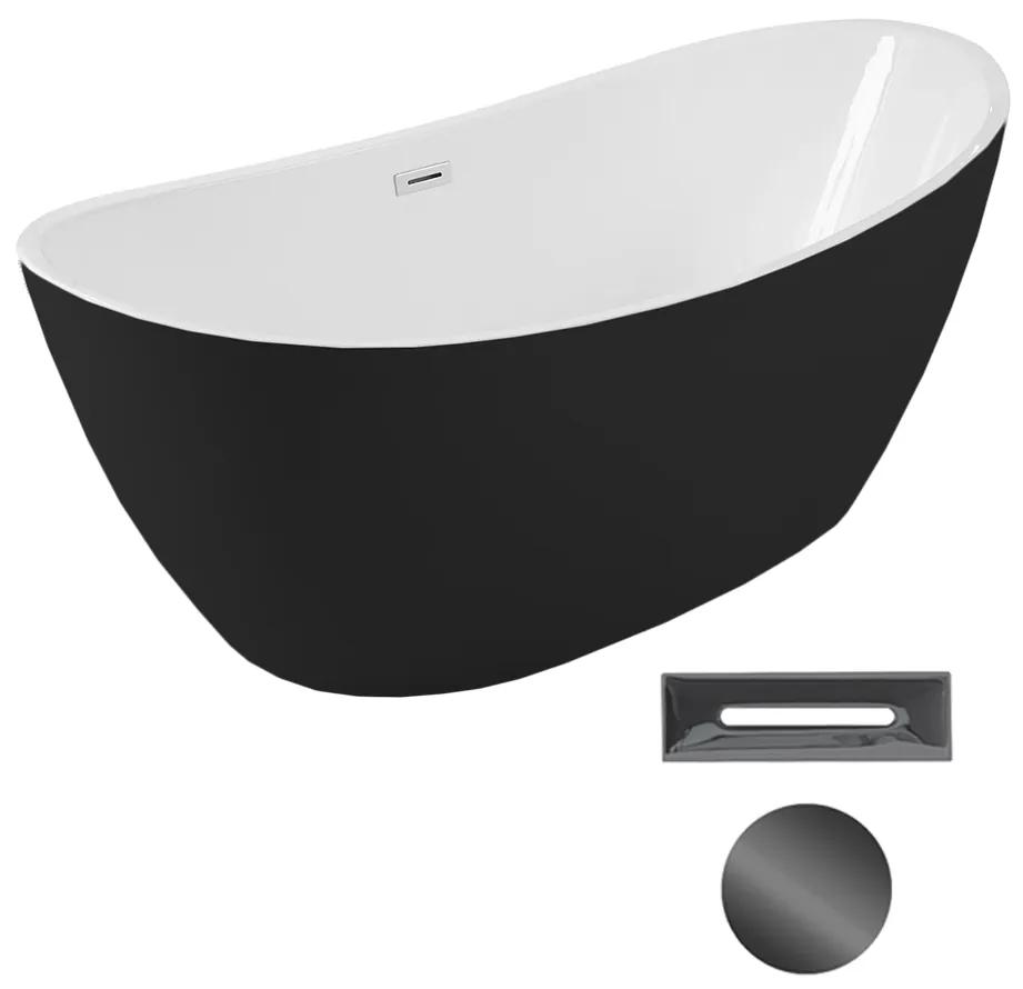 Besco Akrylátová volně stojící vana Ayla BW Matt 170x80 Barva: Bílá/černá, Rozměry (cm): 170x80, Typ a barva výpustě: Click-Clack s přepadem, bílá