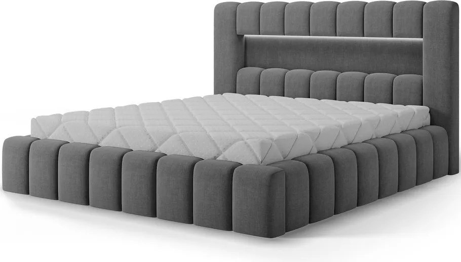 Šedá čalouněná dvoulůžková postel s úložným prostorem s roštem 180x200 cm Lamica – ELTAP