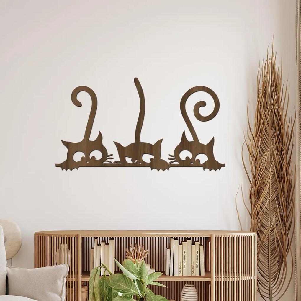 dřevo života Dřevěná dekorace na zeď  Kočičí trio Barevný vzor: Ořech, Rozměry (cm): 60x33