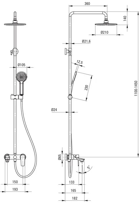 Deante Shower column, with bathtub mixer