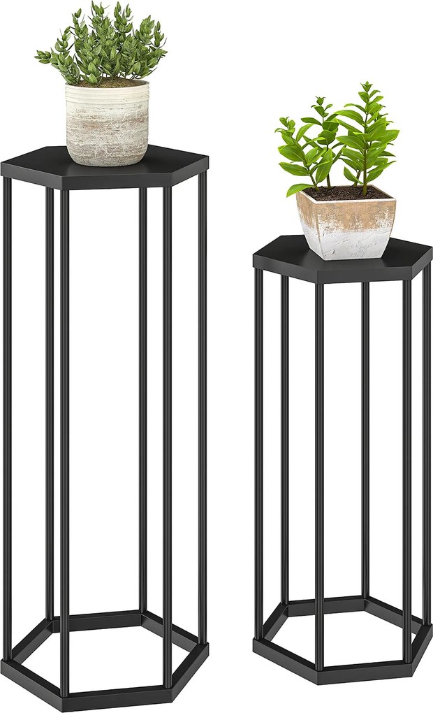 Outsunny 2 ks hexagonálních kovových stojanů na květiny, 75/60 cm — černé | Aosom