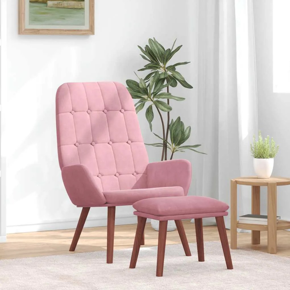 Relaxační křeslo s podnožkou růžové samet 3315142