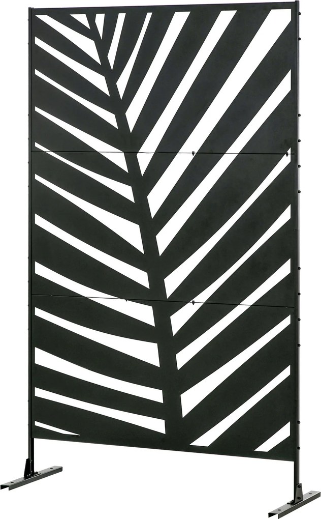 Outsunny Rozdělovač místností 3-panelový 122 x 198 cm Zahradní paraván s vzorem banánového listu Samostatná přepážka s podstavcem 3-panelový paraván …