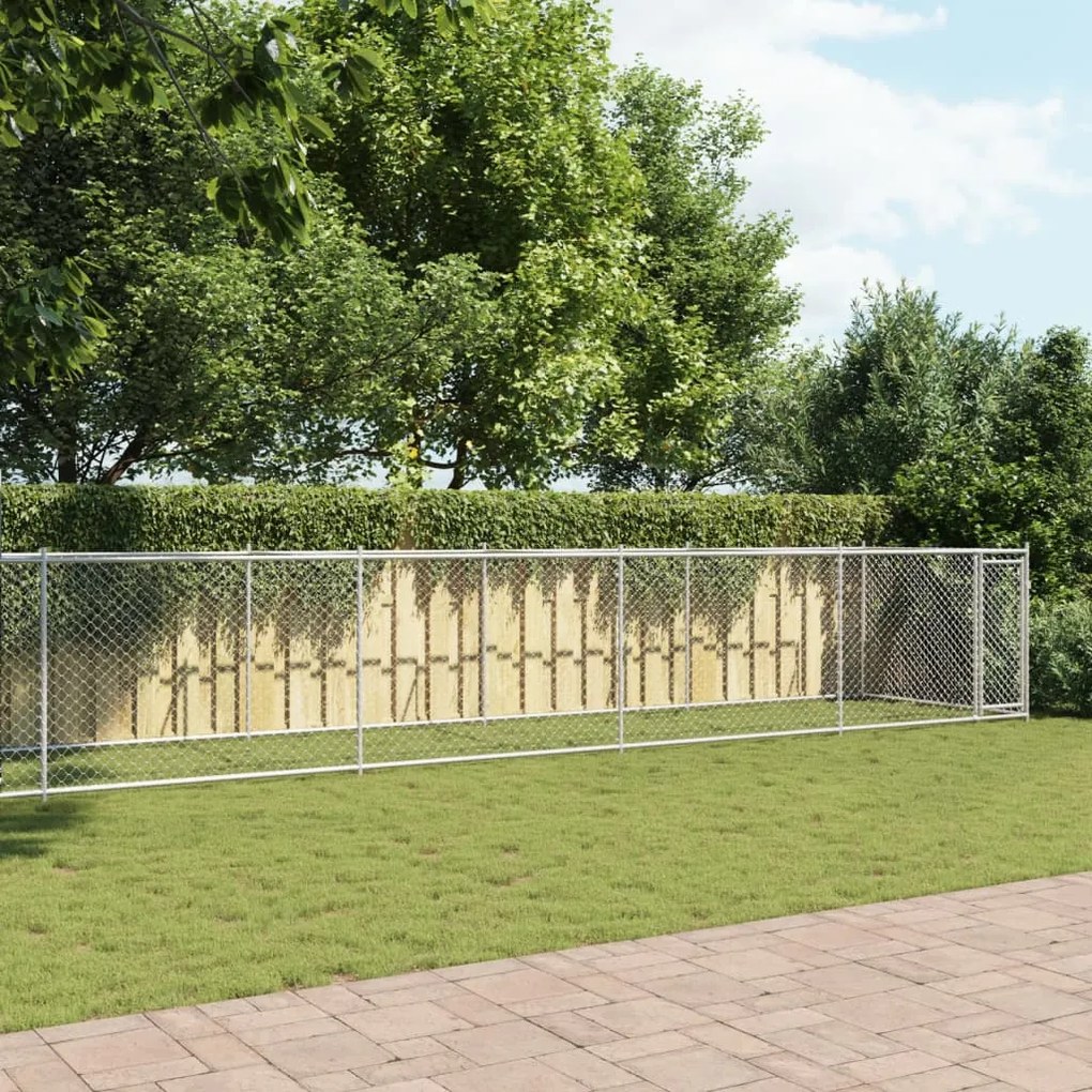 Klec pro psy s dvířky šedá 10 x 2 x 1,5 m pozinkovaná ocel 3209581