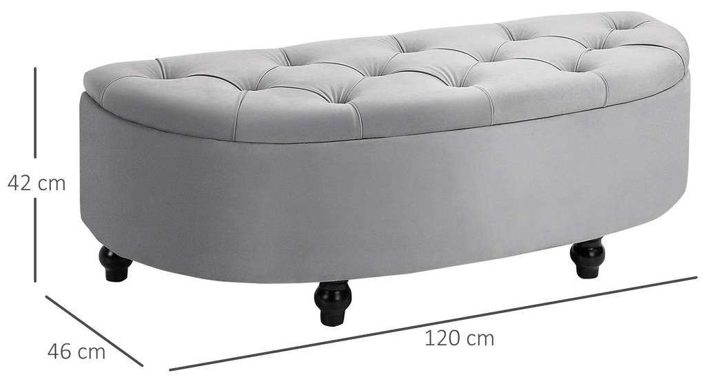 HOMCOM Lavice Úložný box Stolička Úložný box Podnožka Velvet-Touch Rubberwood Grey Ložnice