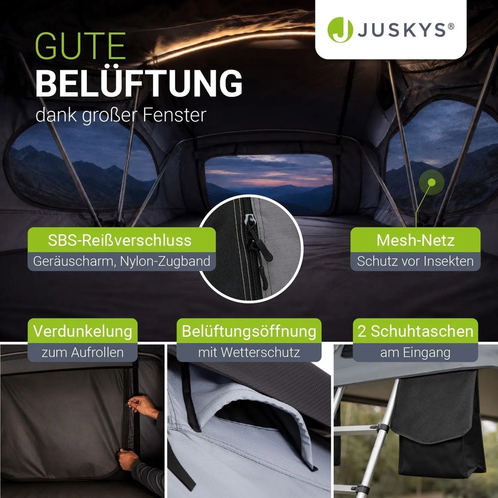 Juskys Autostan Lago pro 2–3 osoby Barva: černá / olivově zelená, Velikost: 140 × 240 cm