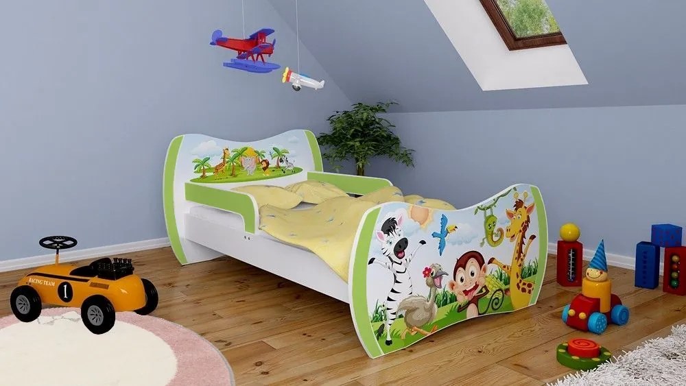Svět pokojů Dětská postel Sen - VESELÉ SAFARI + matrace zdarma Barva: Bílá, Úložný prostor: ANO, Rozměr: 140x70 cm