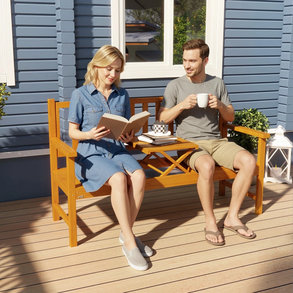 Outsunny zahradní lavice 3místná lavice stůl područka dřevěná lavice do 280 kg balkon terasa světle hnědá 153x56x91cm | Aosom
