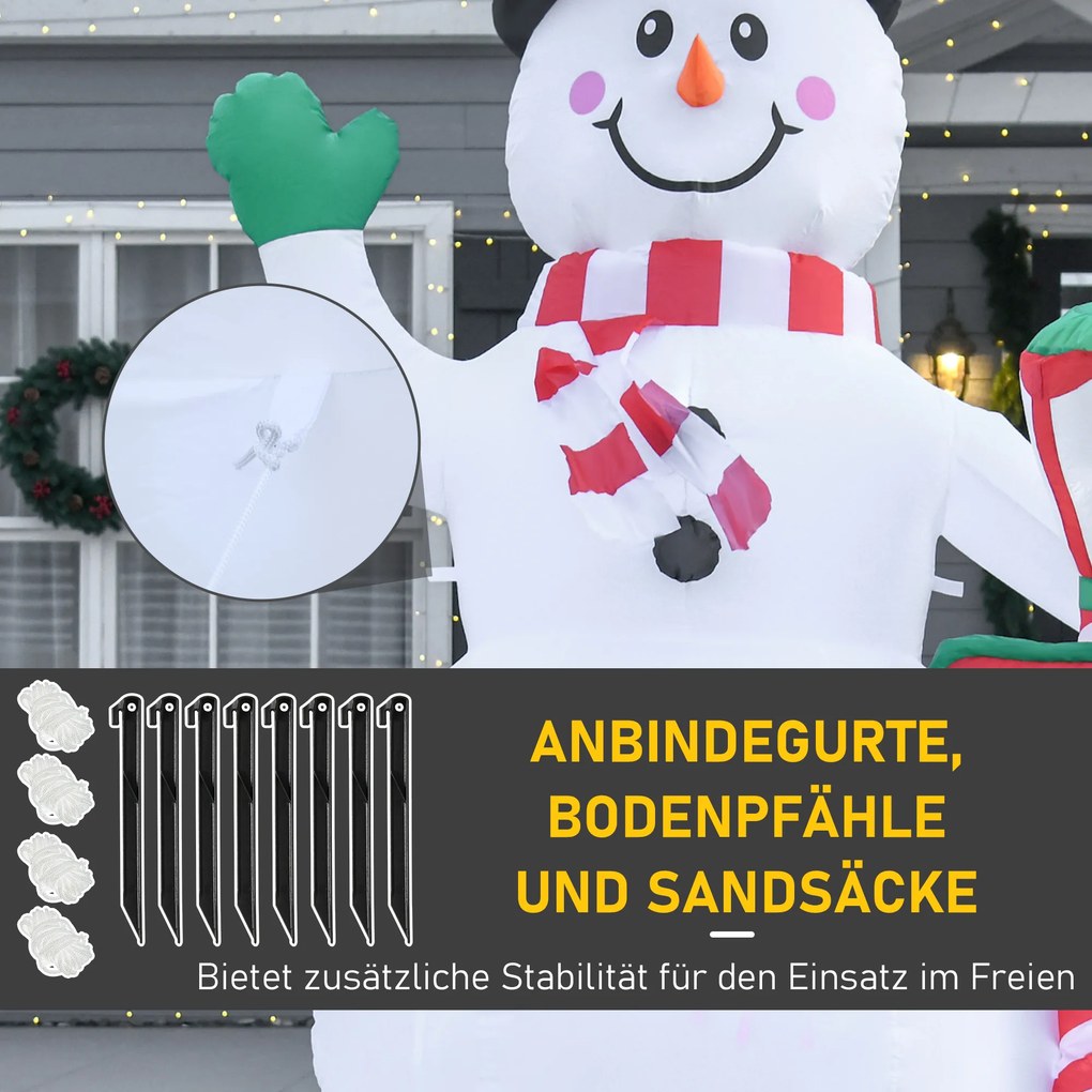 HOMCOM Vánoční dekorace, nafukovací sněhulák, 2,4 m, LED osvětlení, ventilátor, bílá