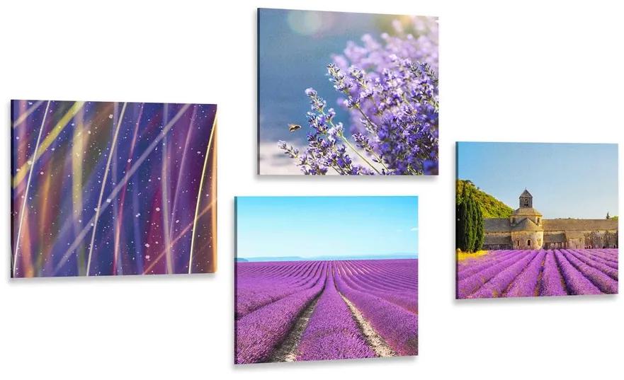 Set obrazů levandulové pole s abstrakcí Varianta: 4x 40x40