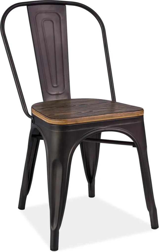 Casarredo Jídelní kovová židle LOFT grafit/tm. ořech