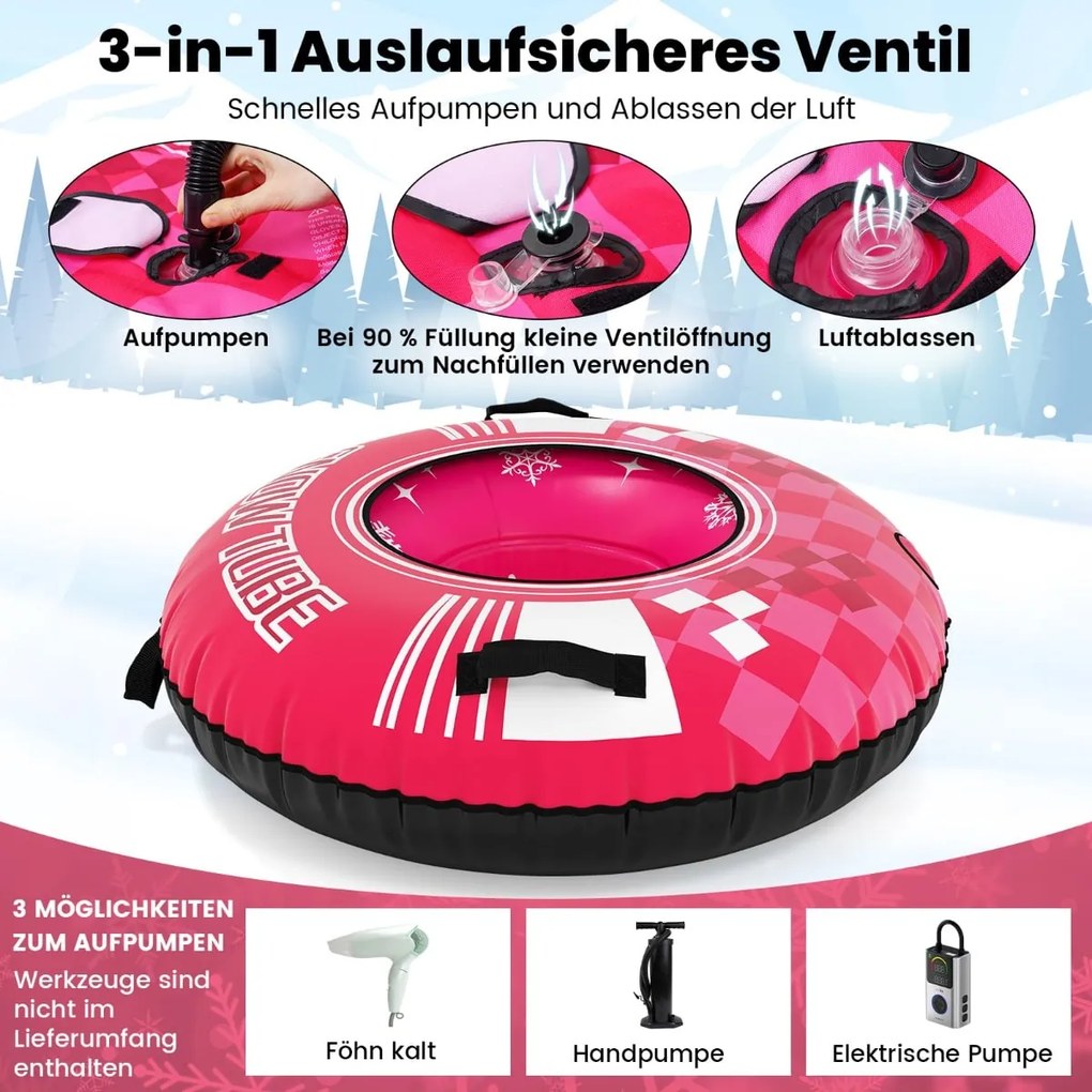 Costway Nafukovací zimní pneumatika s tažnou šňůrou a rukojetí Snowtube – růžový