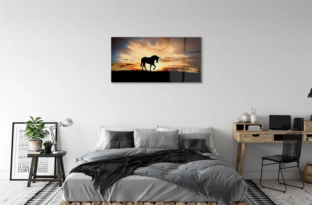 Obraz na skle Unicorn sunset 100x50 cm