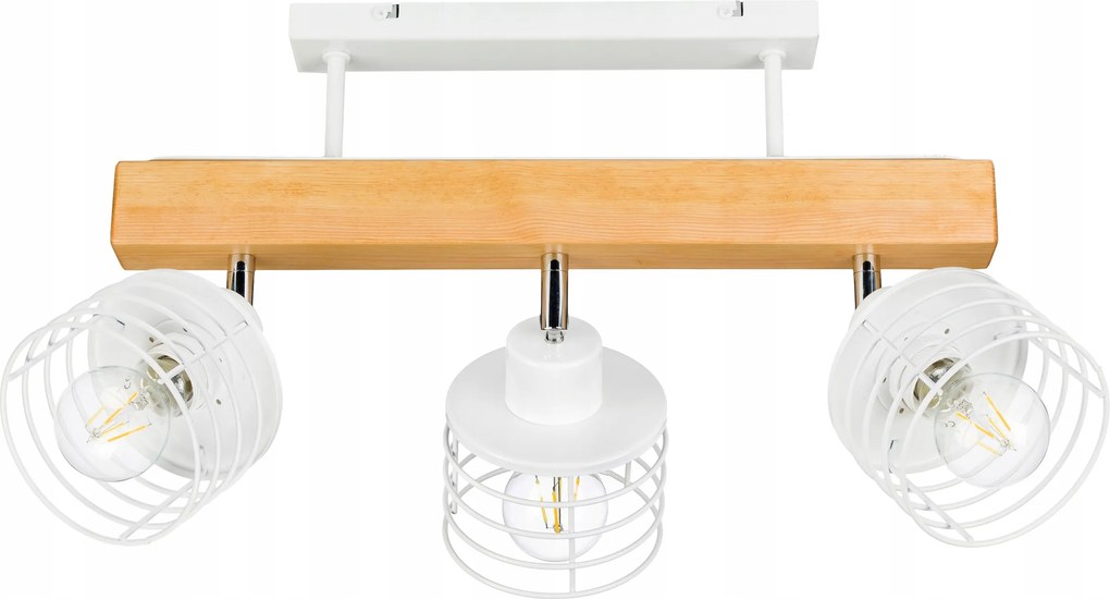 Dřevěná stropní lampa Lustr Stropní Svítidlo Loft Bílá na 3x Klosz E27