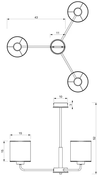 Lustr na tyči ATLANTA 3xE27/60W/230V