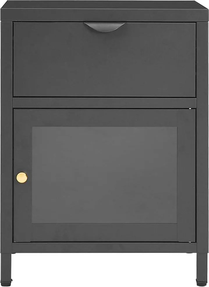Noční stolek antracitový 40 x 30 x 54,5 cm ocel a sklo 336054