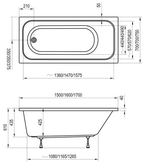 Ravak Chrome Vana 150x70 cm, bez noh C721000000