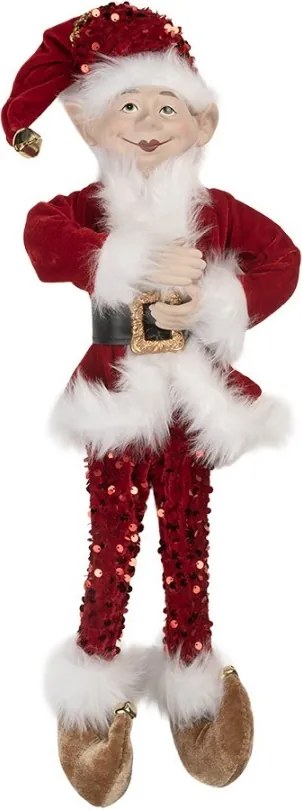 Vánoční dekorace skřítek Elf v červeném Santa obleku - 17*12*52 cm