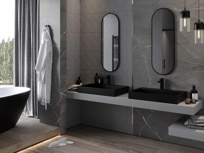 Mexen Loft oválné koupelnové zrcadlo 100 x 35 cm, černý rám - 9851-100-035-000-70