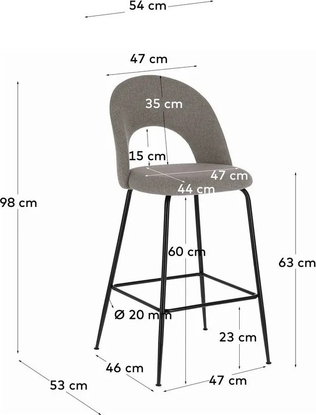 Šedé čalouněné barové židle v sadě 4 ks (výška sedáku 63 cm) Mahalia – Kave Home