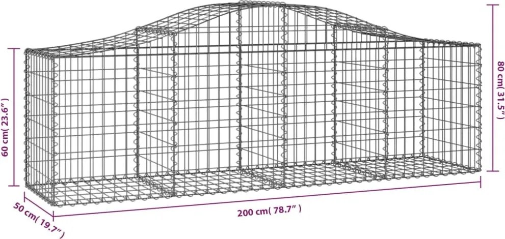 vidaXL Klenuté gabionové koše 8 ks 200x50x60/80 cm pozinkované železo [3145604]