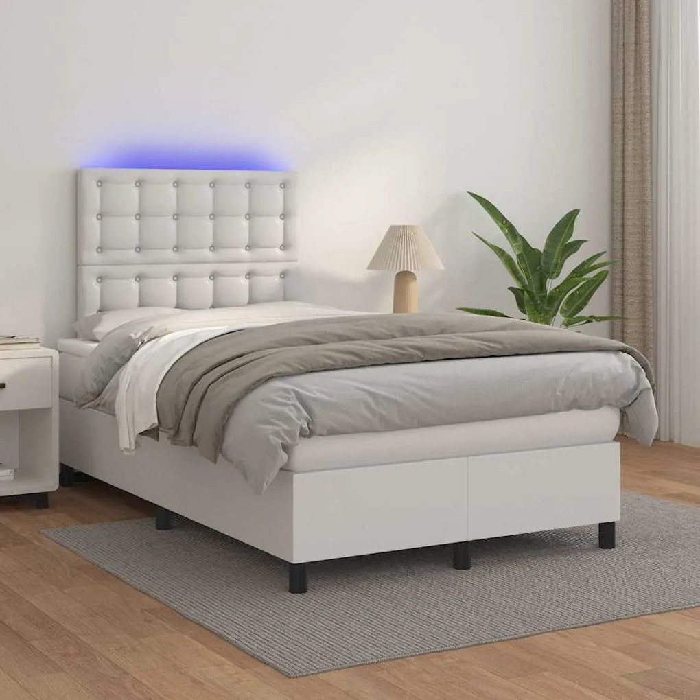Box spring postel s matrací a LED bílá 120 x 190 cm umělá kůže 3270294