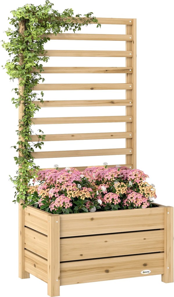 Outsunny vyvýšený truhlík s mříží — přírodní smrkové dřevo, odtokový otvor, netkaná vložka, 60 x 39 x 120 cm | Aosom