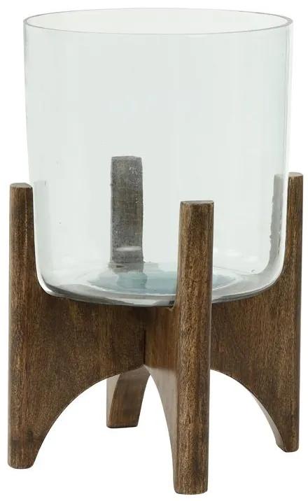 Skleněná váza/svícen na dřevěné noze Jace - Ø22*33 cm