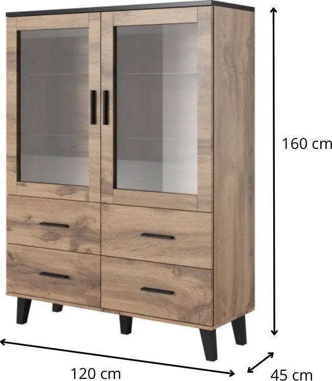 Vitrína Lotta 120 cm černá/dub wotan