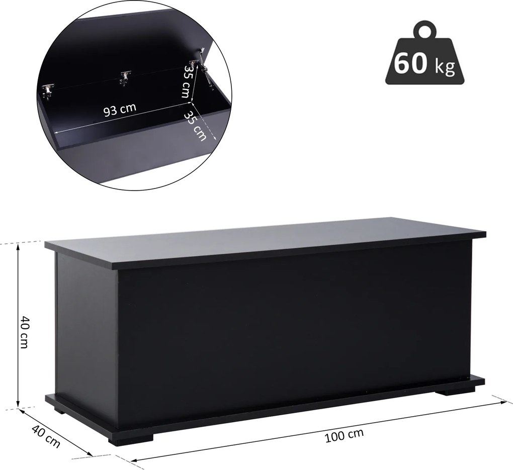 HOMCOM Dřevěný úložný box s víkem, nosnost max. 120 kg pro ložnici a obývací pokoj 100x40x40 cm Černý