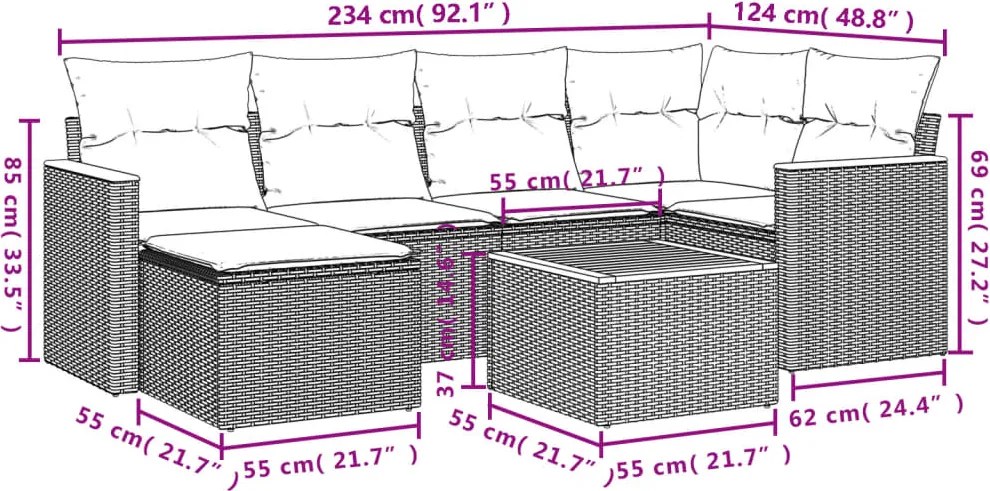 7dílná zahradní sedací souprava s poduškami černá polyratan 3258583