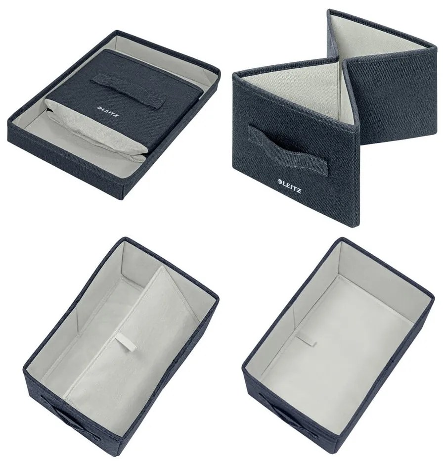 Tmavě šedé látkové úložné boxy v sadě 2 ks s víkem 19x28.5x16 cm – Leitz