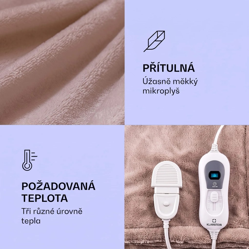 Klarstein Dr. Watson XXL, výhřevná deka, 120 W, 200 x 180 cm, mikroplyš, béžová