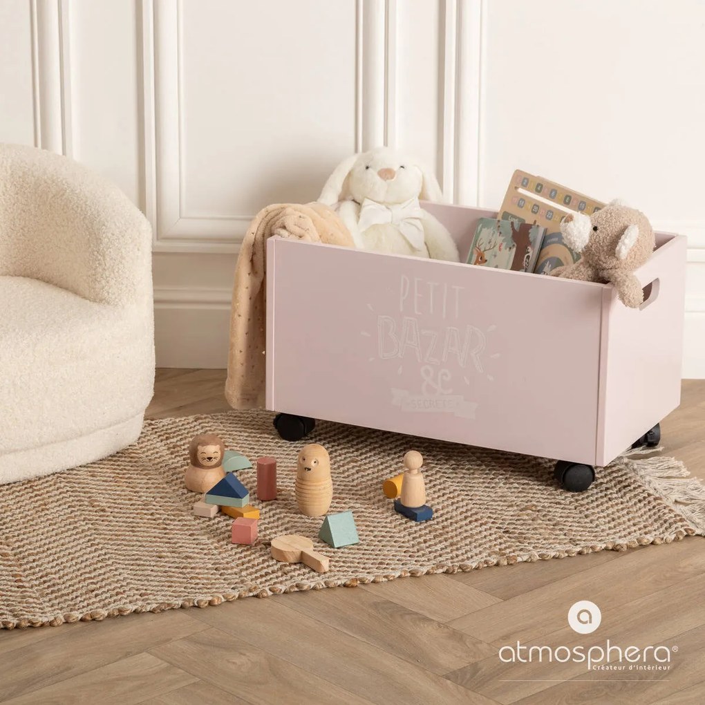 Úložný box na hračky PETIT BAZAR, 48 x 30 x 28 cm, na kolečkách, růžový