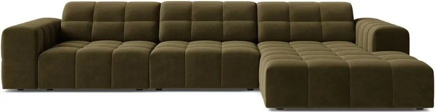 Khaki sametová rohová pohovka (pravý roh/s lenoškou) Chicago – Cosmopolitan Design