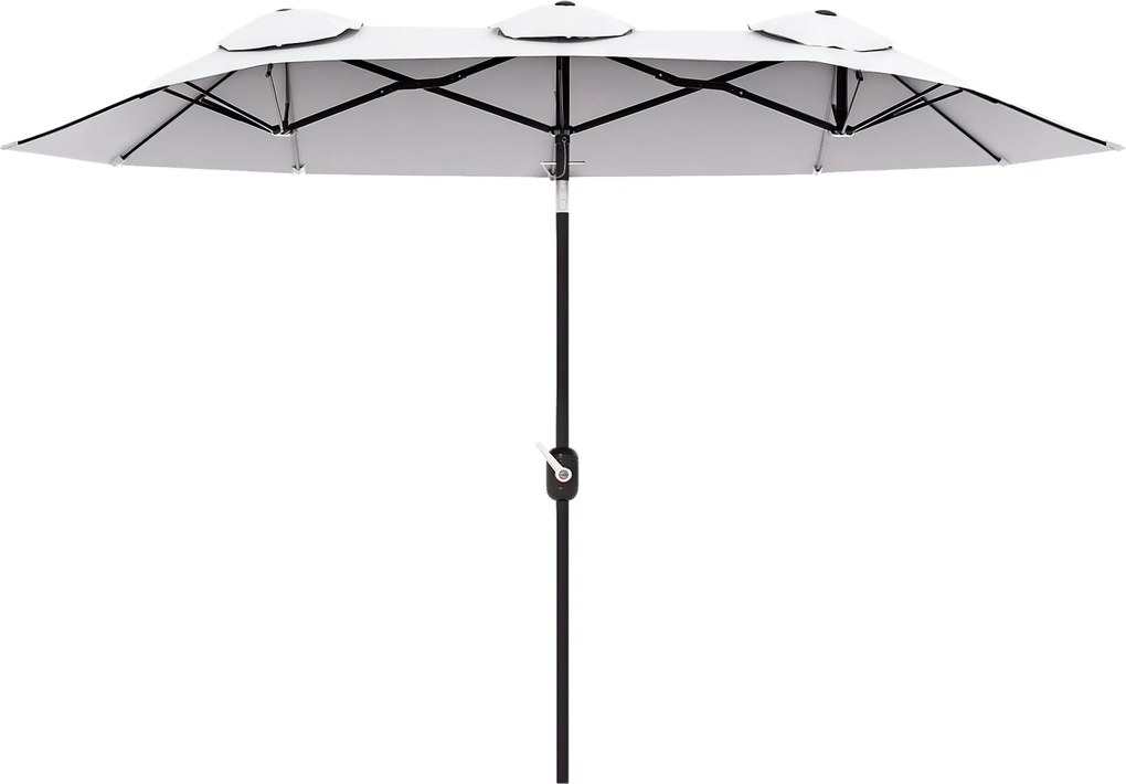 Dvojitý zahradní slunečník Outsunny s naklápěním o 45° a 3 větracími otvory, venkovní slunečník z oceli a polyesteru, 295x152x222 cm, krémový | Aosom