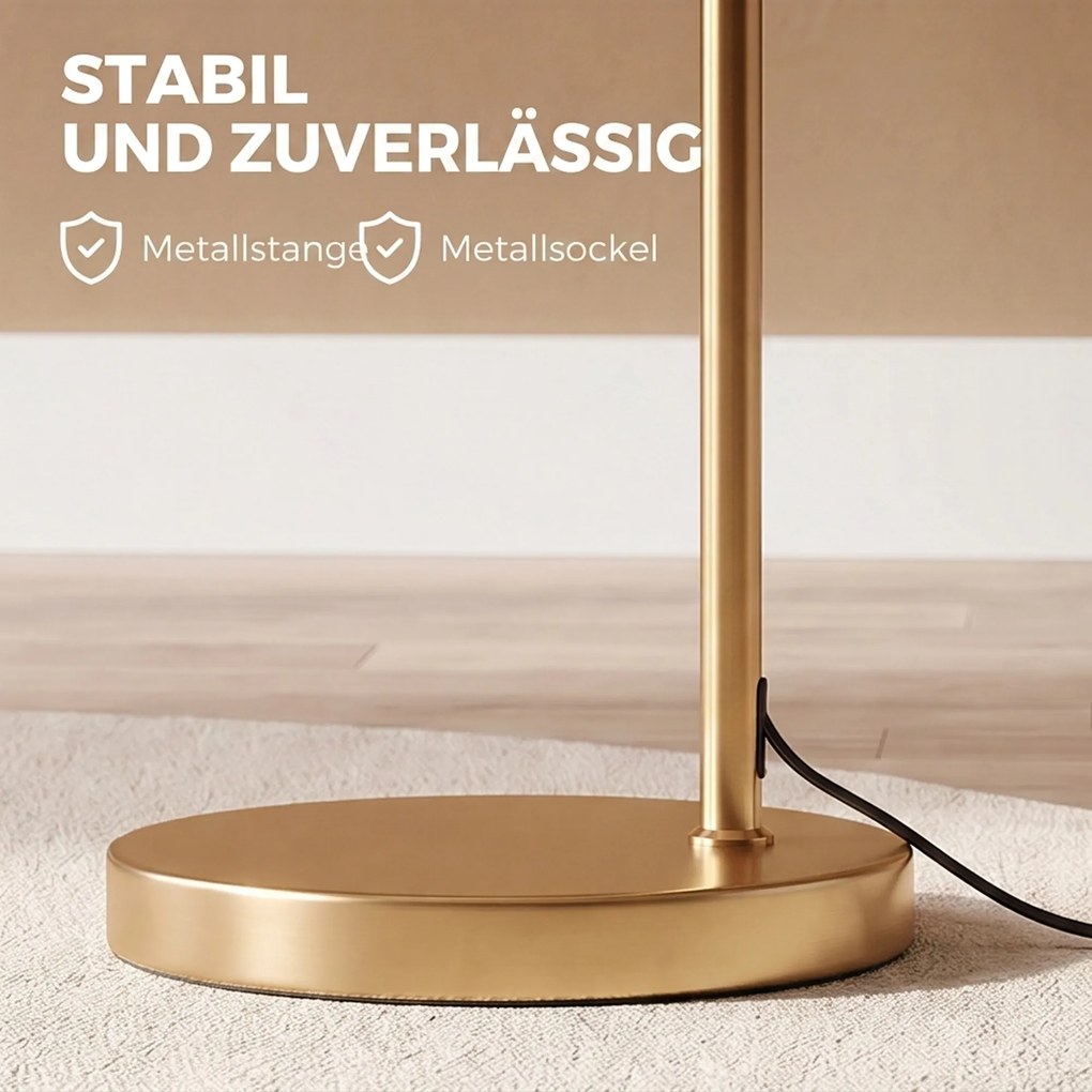 HOMCOM Stojací lampa s paticí E27 Stojací lampa do obývacího pokoje ložnice kancelář, kov ocel plátno zlatá bílá 47x37x153 cm | Aosom.de