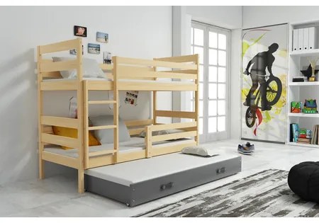 Dětská patrová postel s výsuvnou postelí ERYK 160x80 cm Šedá Borovice