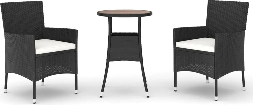 3dílný zahradní bistro set s poduškami černý polyratan 3187432