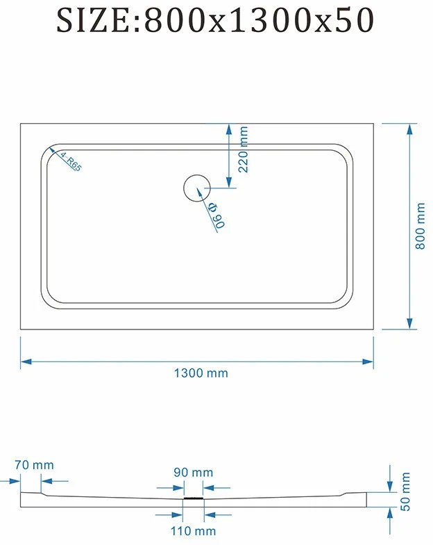 BPS-koupelny Obdélníková akrylátová sprchová vanička HYD-OSV-SILK 130x80 černá