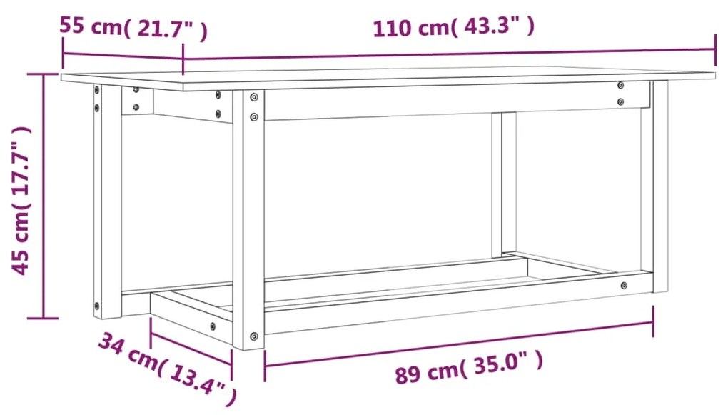 Konferenční stolek černý 110 x 55 x 45 cm masivní borové dřevo - Default Title