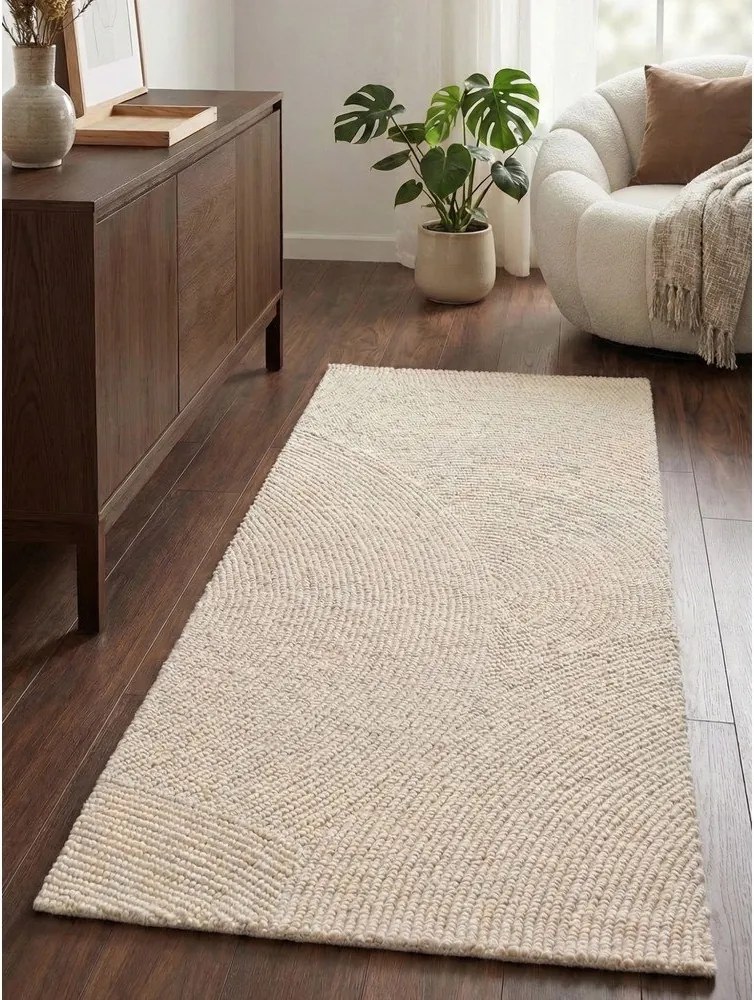 Ručně tkaný vlněný běhoun ve světle přírodní barvě 80x200 cm Calmio – Hanse Home